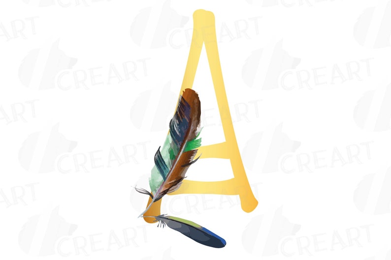 Printable Tribal Golden Alphabet With Feathers Decor Clip Art. - Etsy