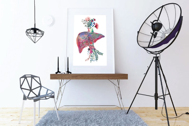 Floral Anatomical Liver Decor Design. Floral Human Liver Gift Art ...