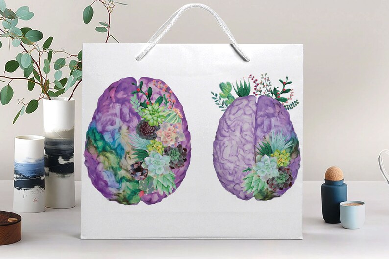 Succulent Garden Blooming Anatomical Brain Design. Watercolor Floral ...