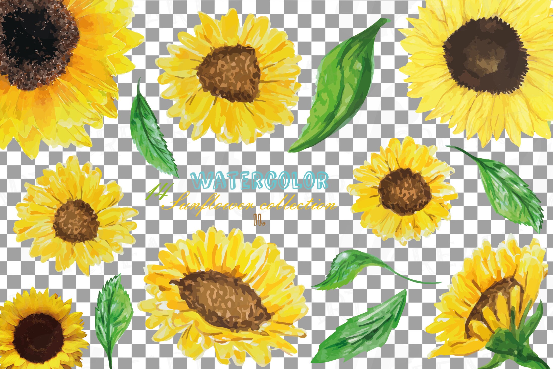 Sunflowers Watercolor Clip Art Pack 2 Watercolor Sunflower | Etsy