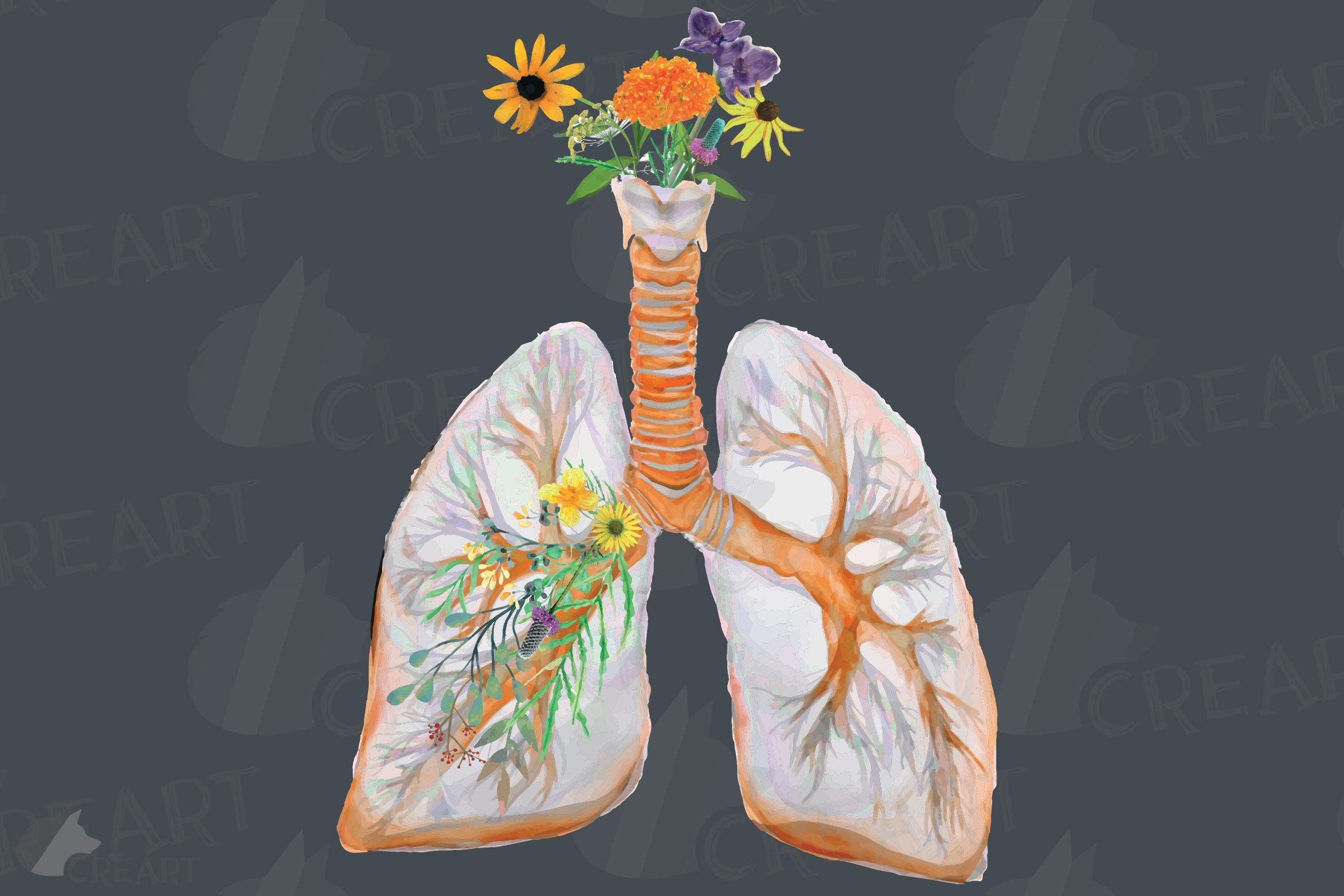 Prairie Flowers Anatomical Lungs Decor Design. Floral Human | Etsy