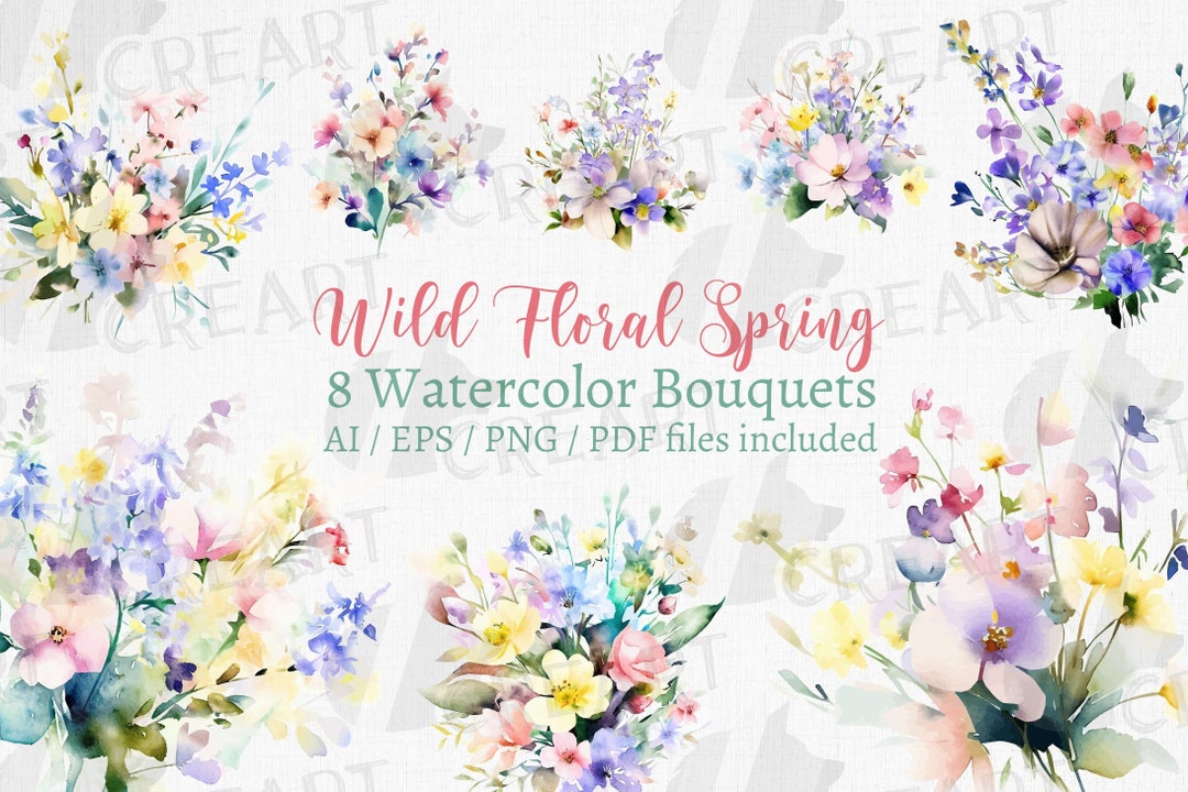 Watercolor Flower Bouquet Clip Art: Wedding Floral Graphics (digital ...