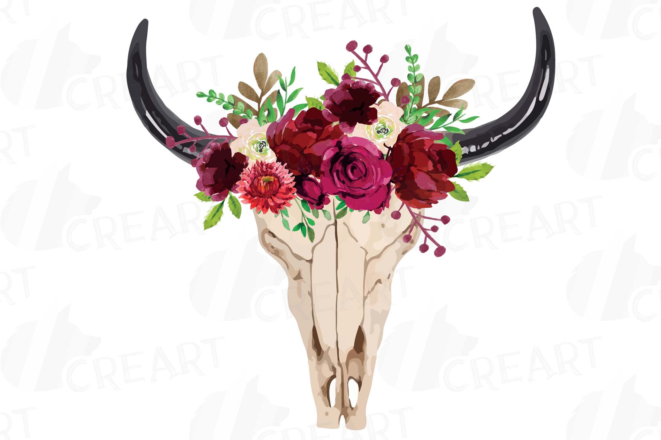 Art & Collectibles Clip Art Leopard bull skull sublimation design ...