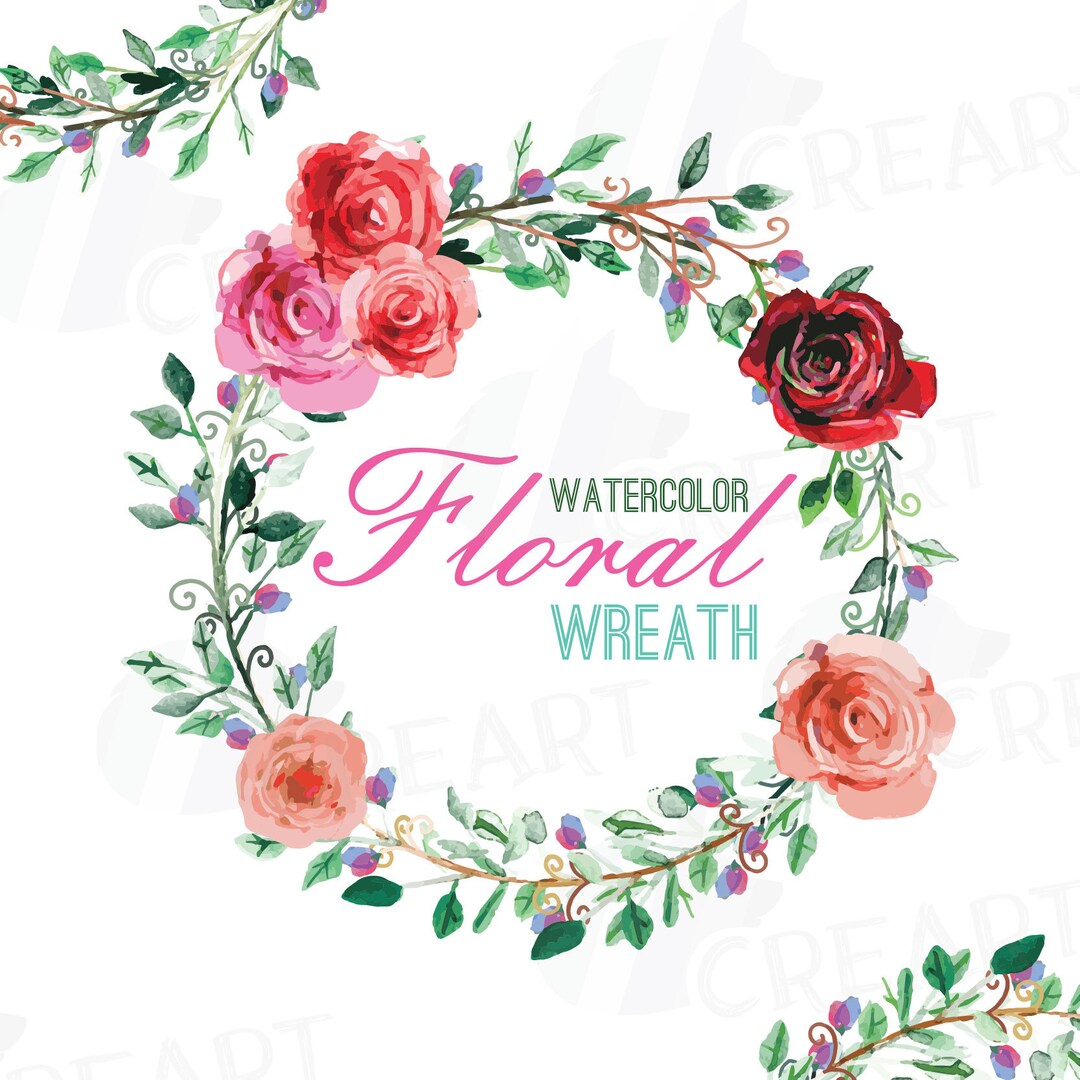 Watercolor Floral Wreath Clip Art: Valentine's Day PNG, JPG, SVG ...