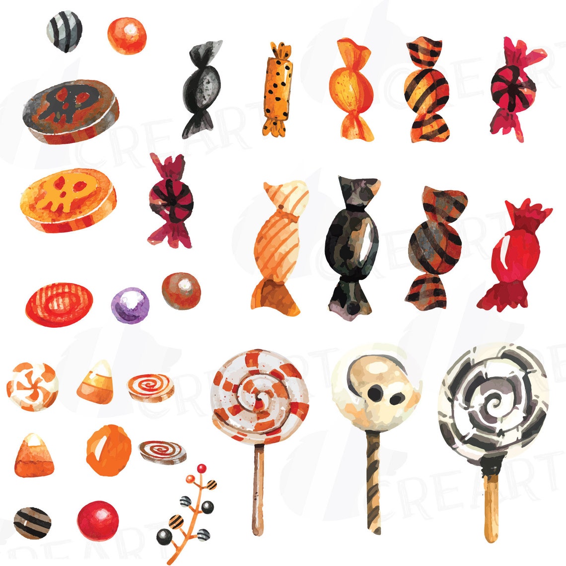 Watercolor Halloween Clip Art Pack. Halloween Candy | Etsy