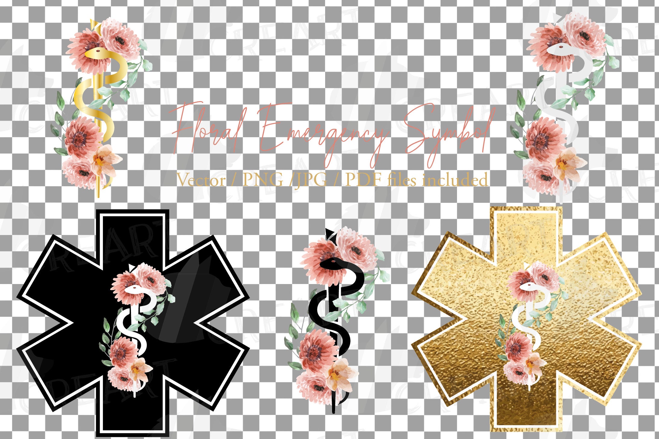 Floral Medical Emergency Symbol Decor Design. Golden Emergency | Etsy