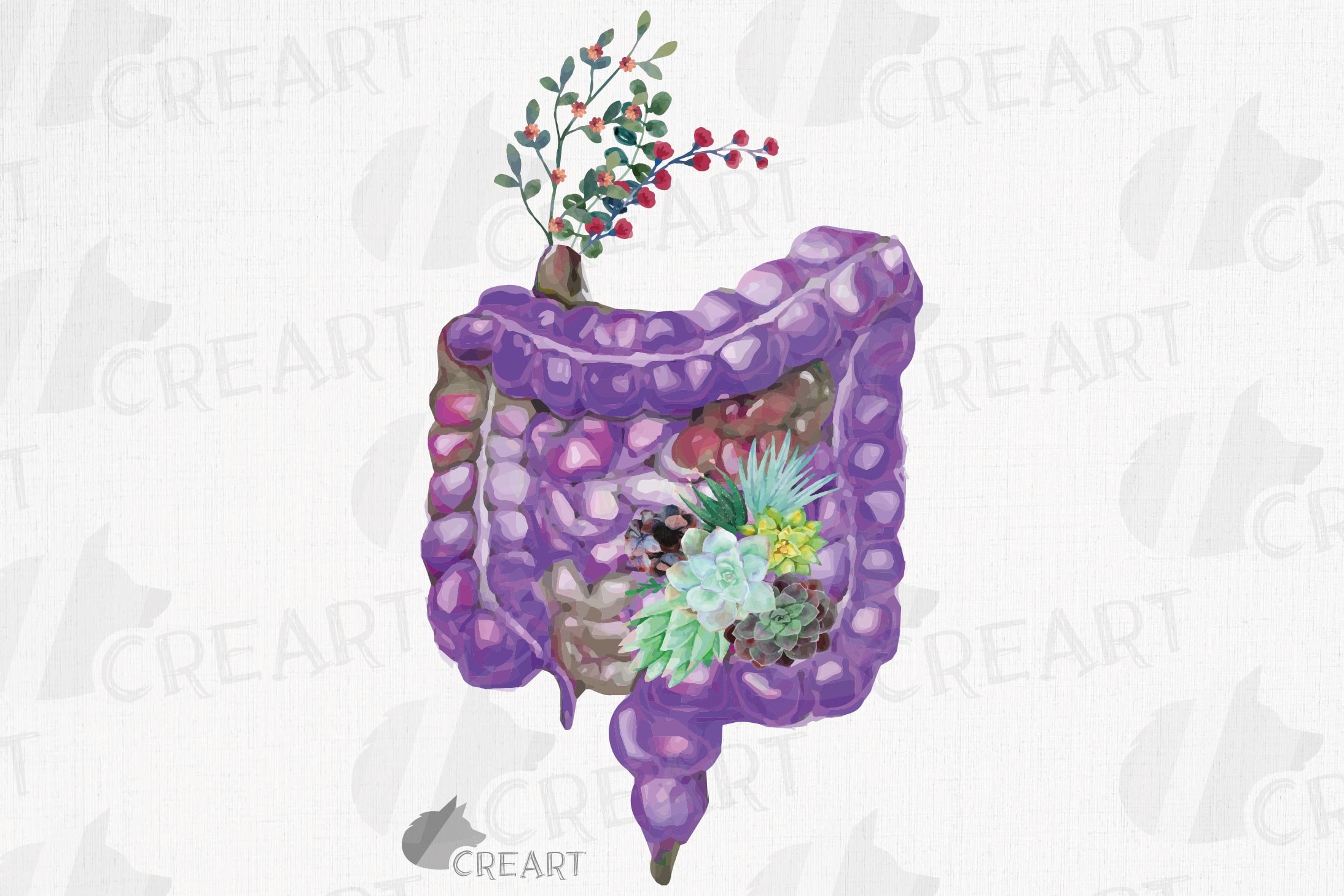 Floral Anatomical Intestines Decor. Watercolor Blooming Human | Etsy