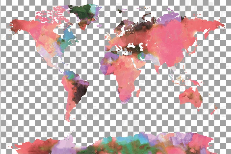 Watercolor Pink World Map Digital Poster Girls Colorful Map - Etsy