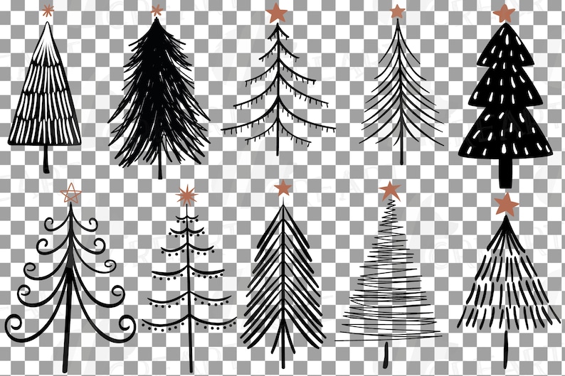 Modern Christmas Trees Clip Art Collection. Boho Christmas | Etsy