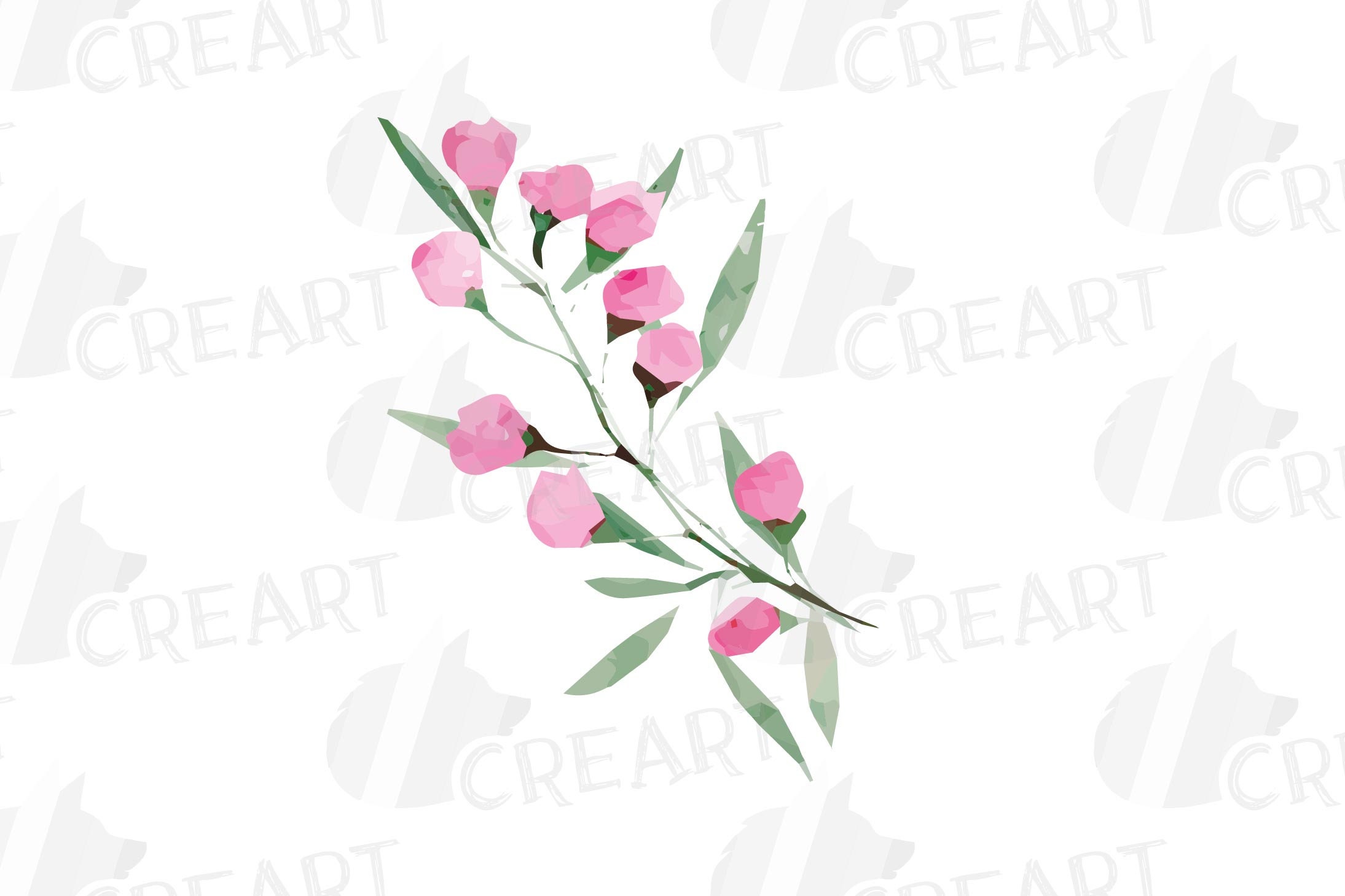 Watercolor Pink Floral Elements and Green Leaves Clip Art Pack. Eps ...