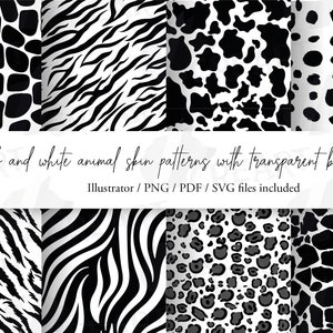 Wild Animal Skin in Black and Transparent Seamless Patterns, Animal ...