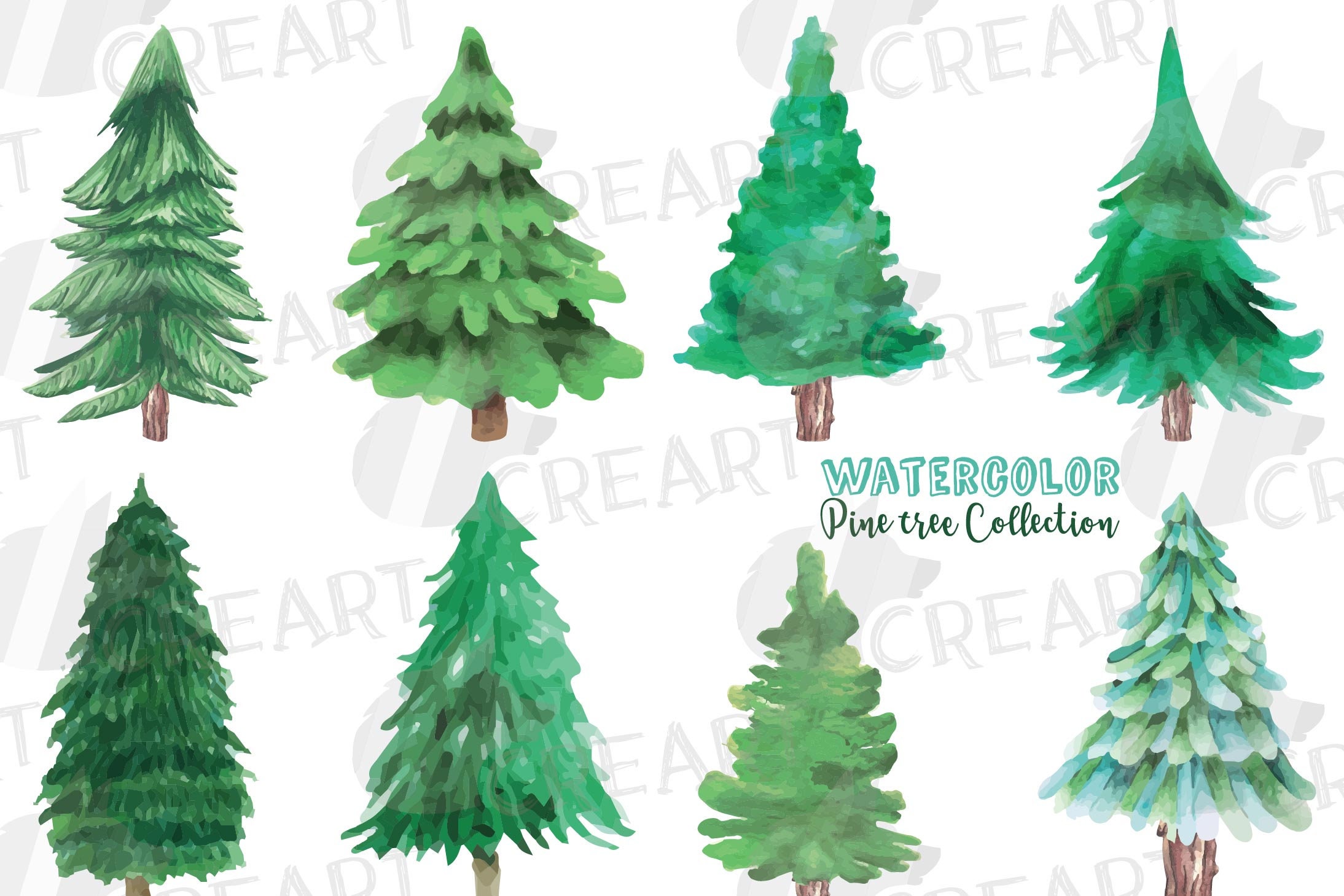 Watercolor Christmas trees clip art. Evergreen pine trees home | Etsy