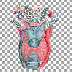 Watercolour Floral Larynx With Thyroid Graphic Design. Floral Human ...