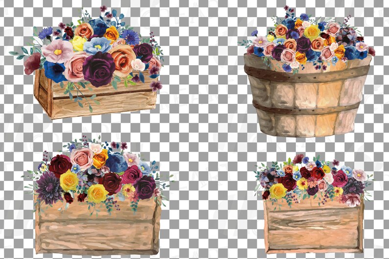 Watercolor Flowers in Wooden Boxes Home Decor Pack. Boho - Etsy