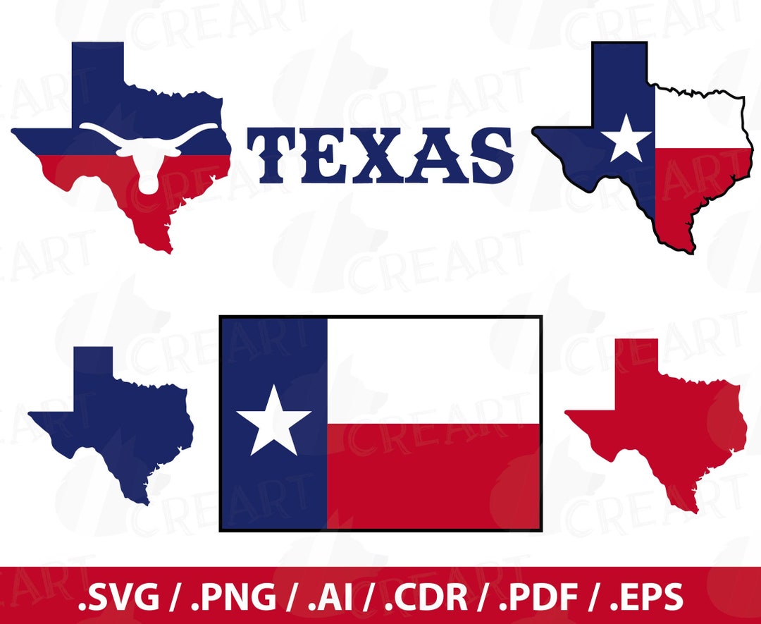 Texas State Map Clipart: Flag & Symbols Vector Graphics (digital ...