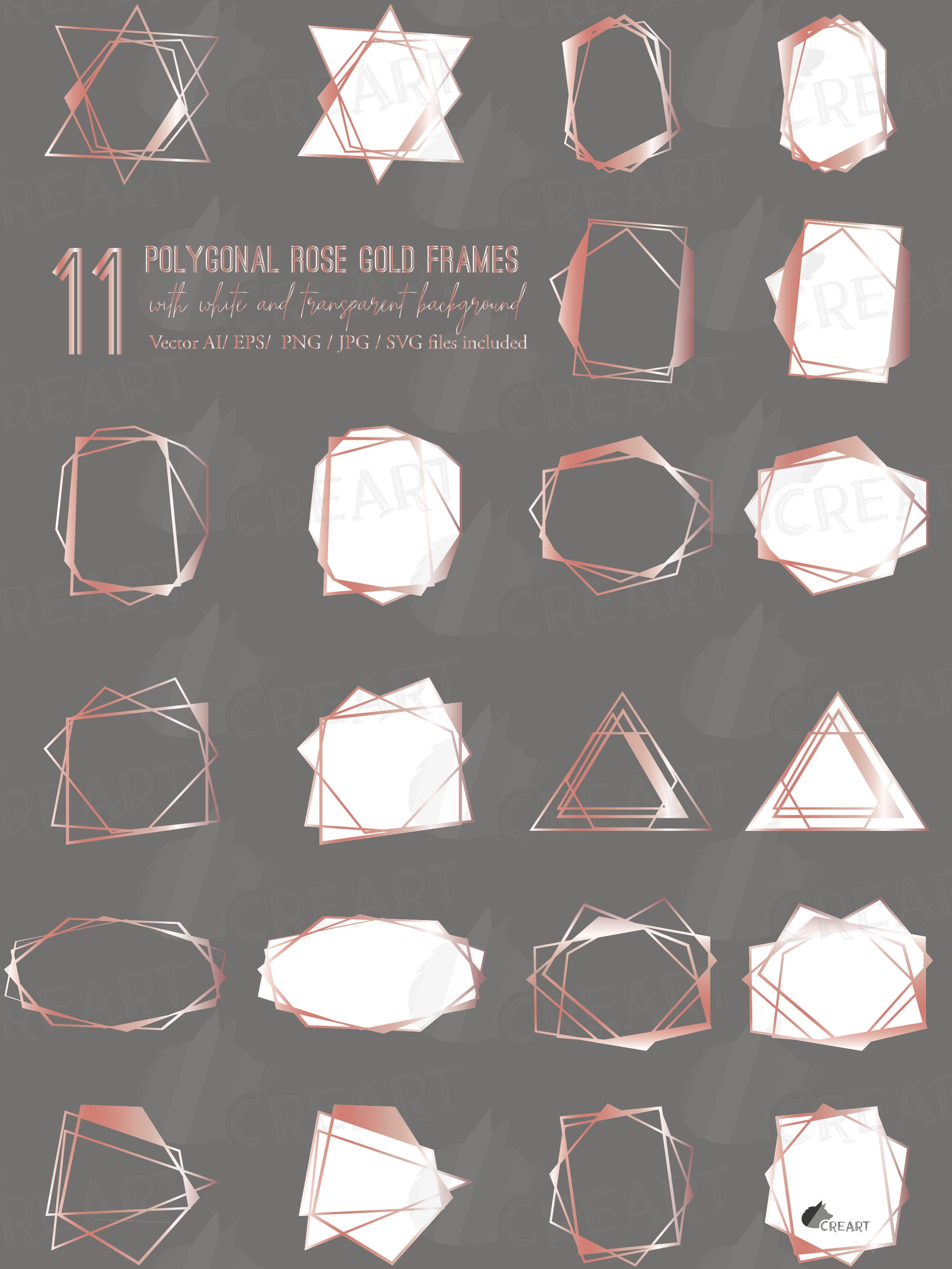 Polygonal geometric rose gold frames chaotic lineal borders. | Etsy