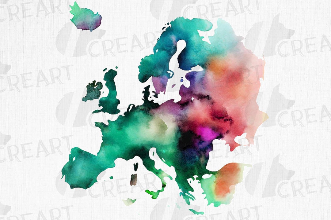 Watercolour Europe Map Clipart, Eu Poster Printable Graphic. Vector ...