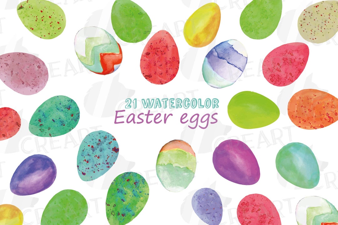 Watercolor Easter Eggs Colorful Clip Art Pack, Printable Hand Drawn ...