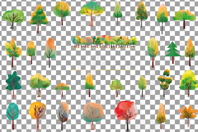 Watercolor forest tree clip art. Woodland colourful trees home | Etsy