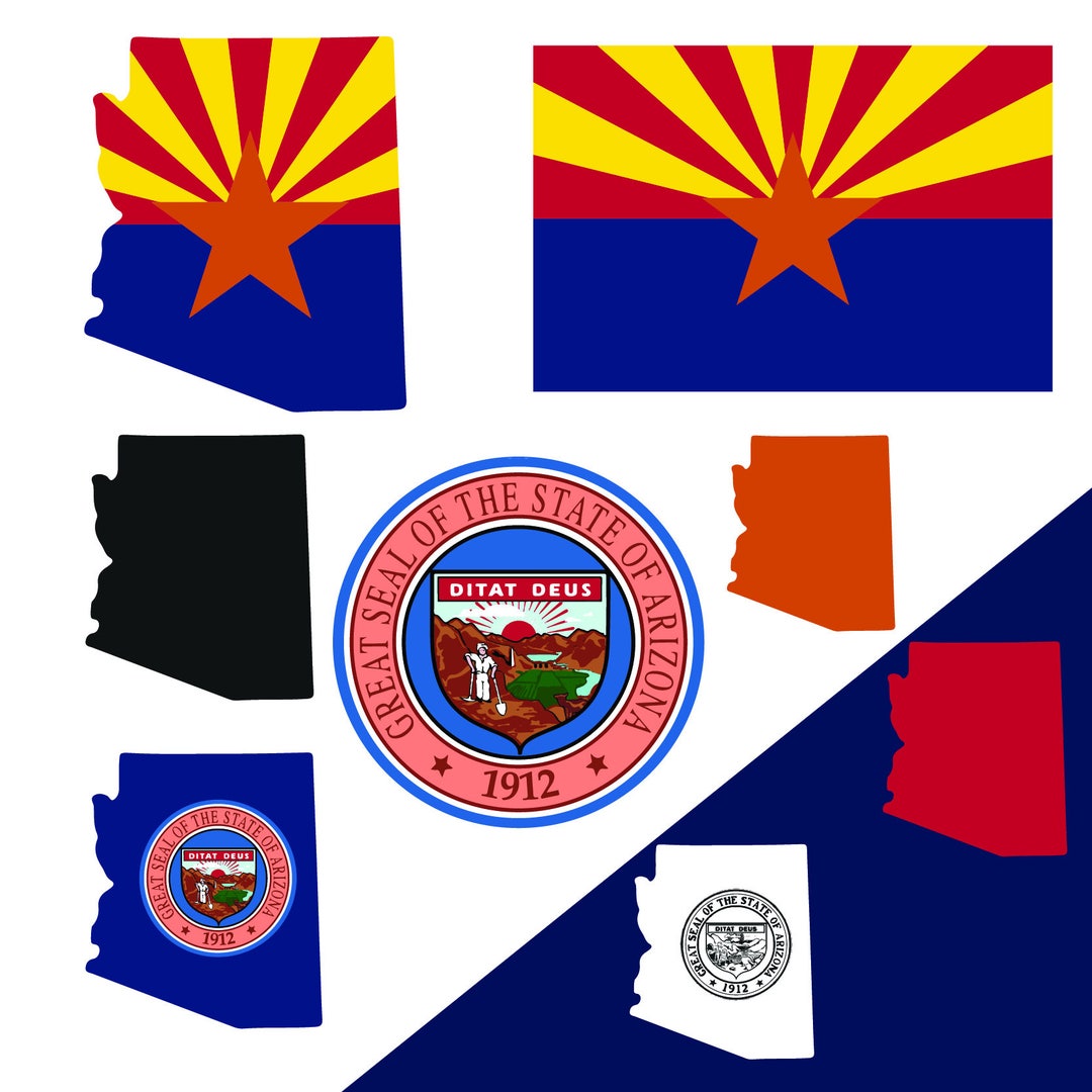 Arizona State Map, Flag and Symbols Clipart Collection. AI, Eps,dxf ...