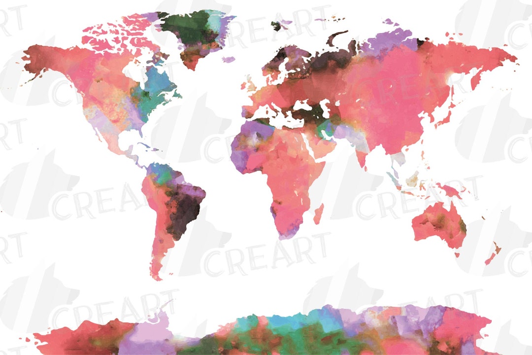 Watercolor Pink World Map Poster: Girls Room Decor (digital Download ...
