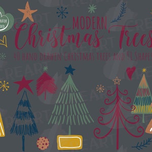 Modern Colorful Christmas Trees and Shapes Clip Art Collection. Boho ...