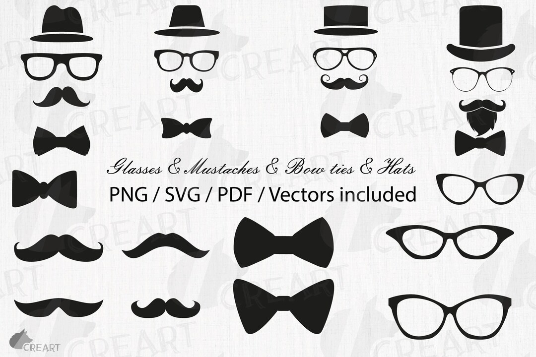 Mustache, Hats, Glass, Bowtie Printable Clip Art Graphic Design for Cut ...