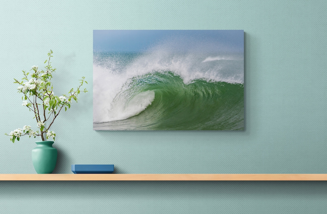Pretty Green Wave With Spray 8538, Metal Print, Wave, Outer Banks Art ...