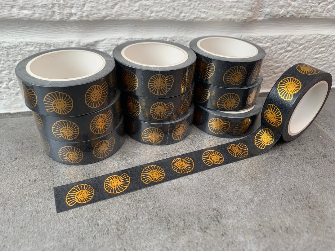 Ammonite Fossil Black and Gold Foil Washi Tape 15mm Wide X 10m Long ...