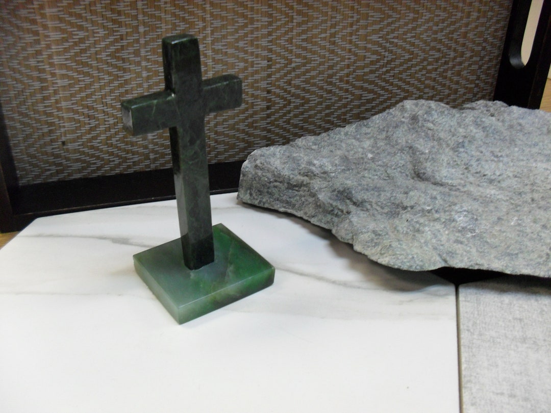 Nephrite Jade Cross on A Square Base - Etsy