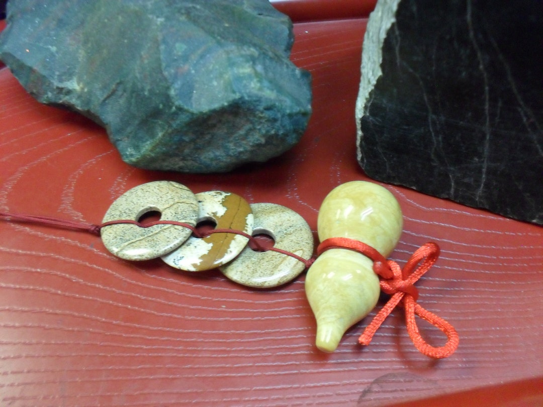 Picture Jasper Wu Lou (gourd) With 3 Picture Jasper Coin - Etsy