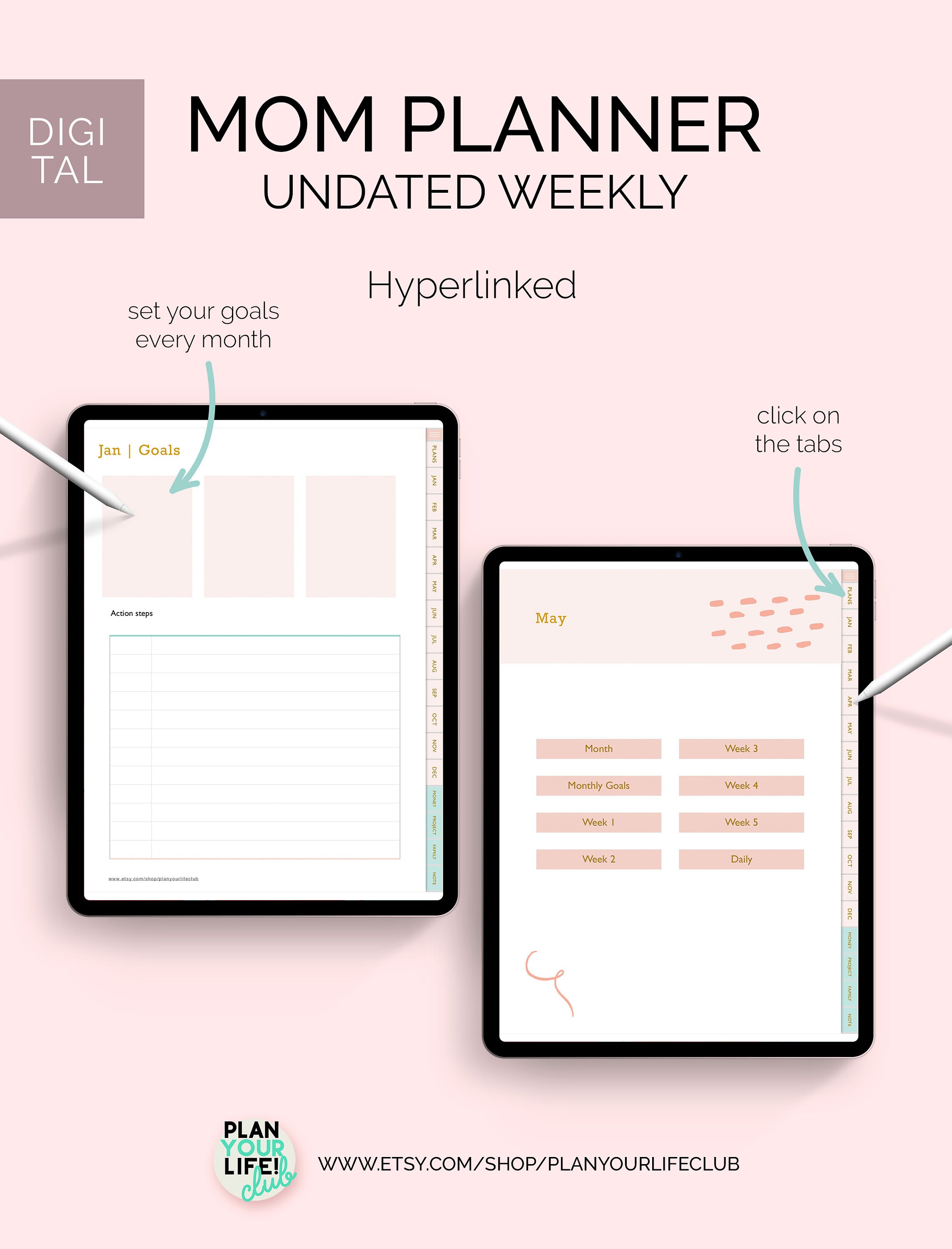 Mom Digital Planner - Undated Vertical Version - Etsy