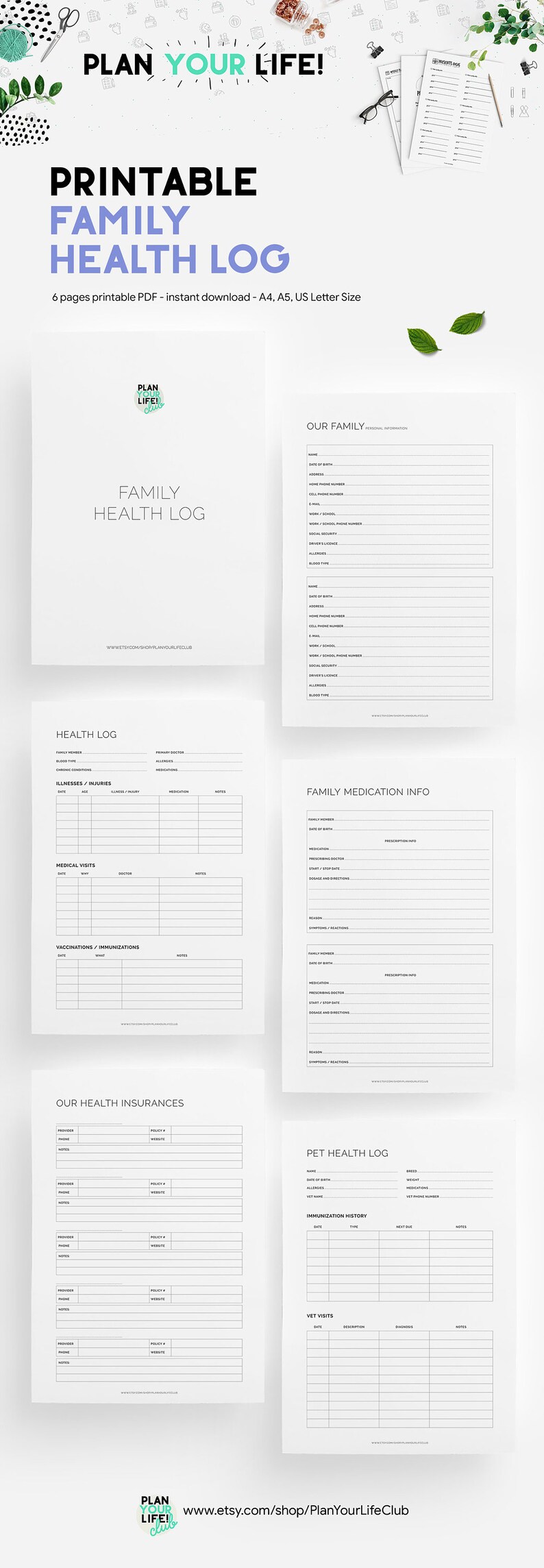 Printable Family Health Log - Etsy