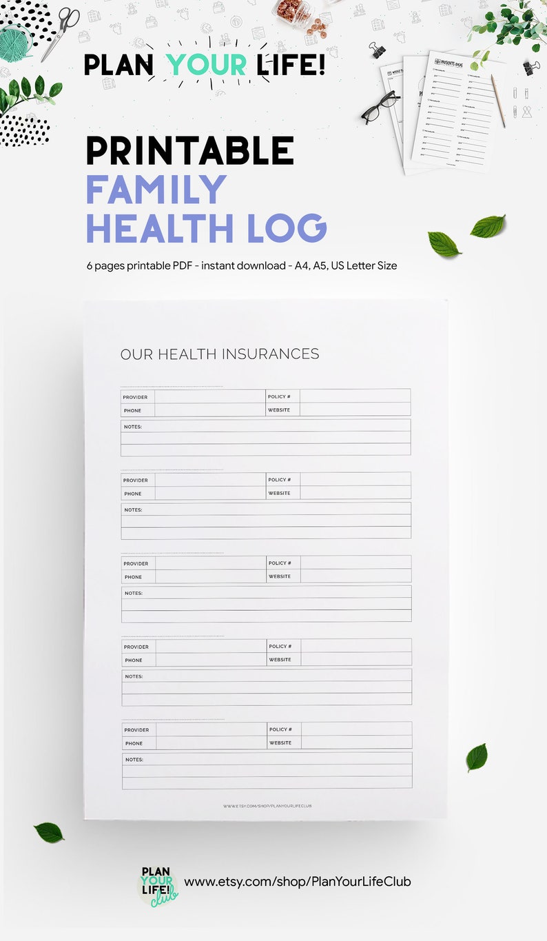 Printable Family Health Log - Etsy