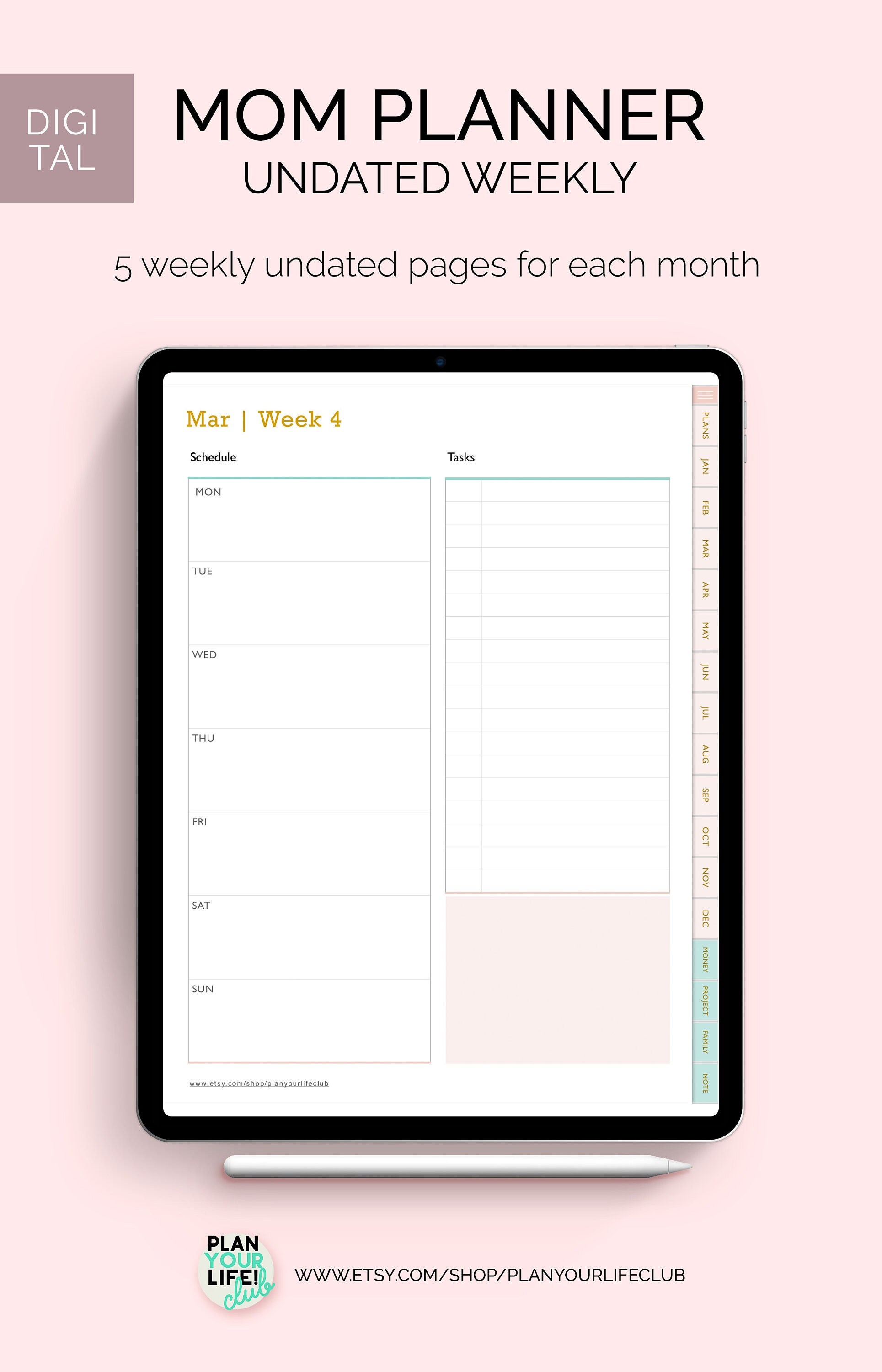 Mom Digital Planner - Undated Vertical Version - Etsy