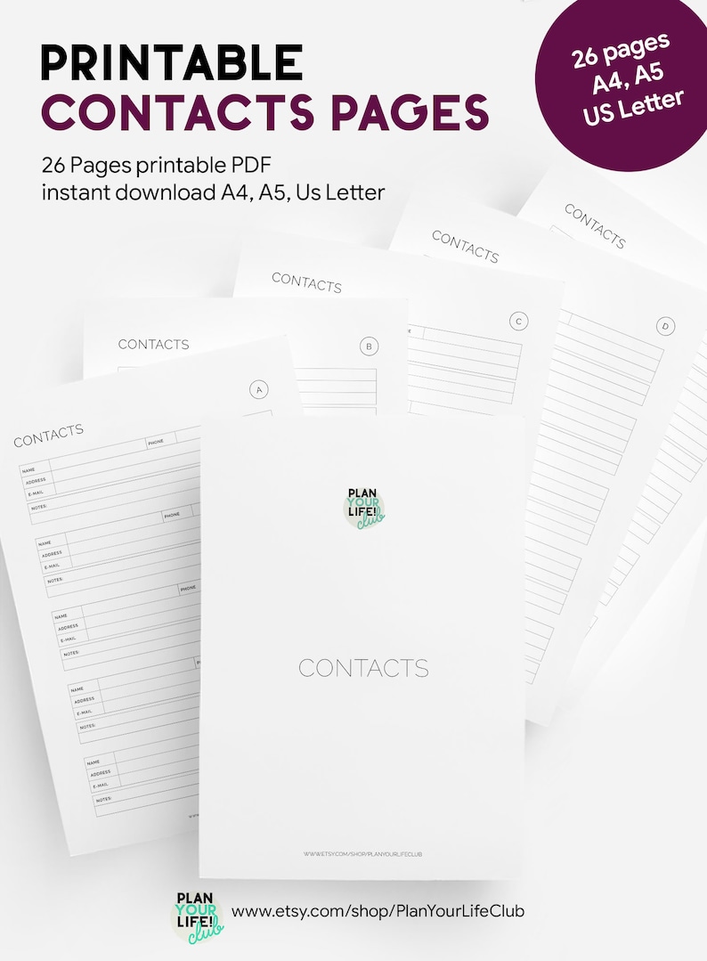 Printable Contacts Pages - Etsy