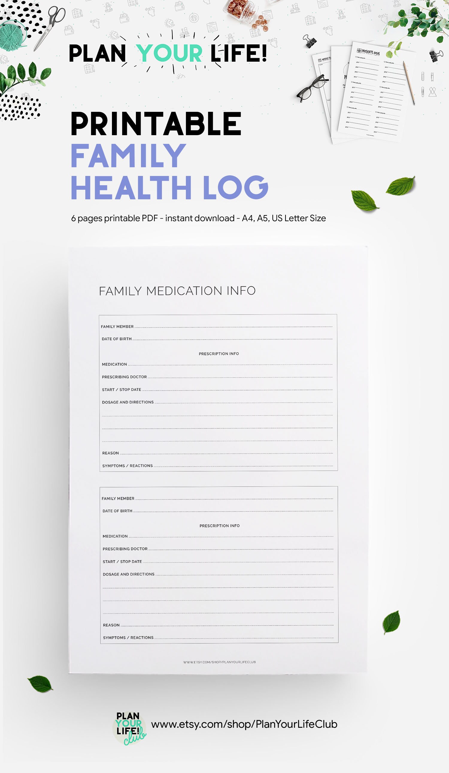 Printable Family Health Log - Etsy