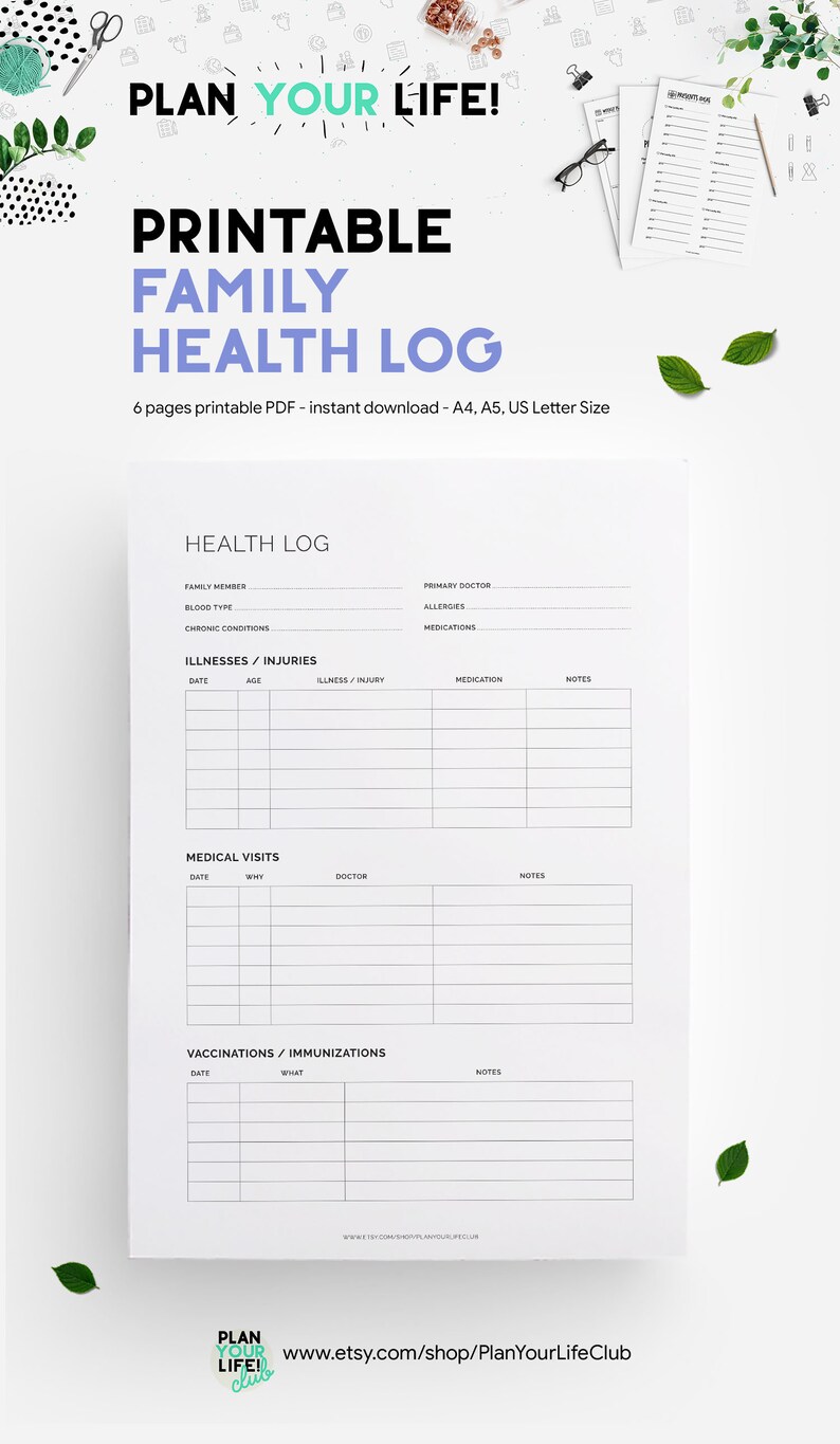 Printable Family Health Log - Etsy