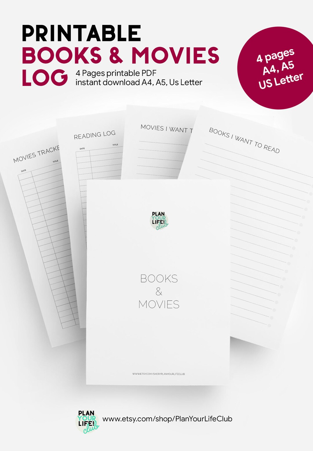 Printable Books and Movies Log Planner - Etsy