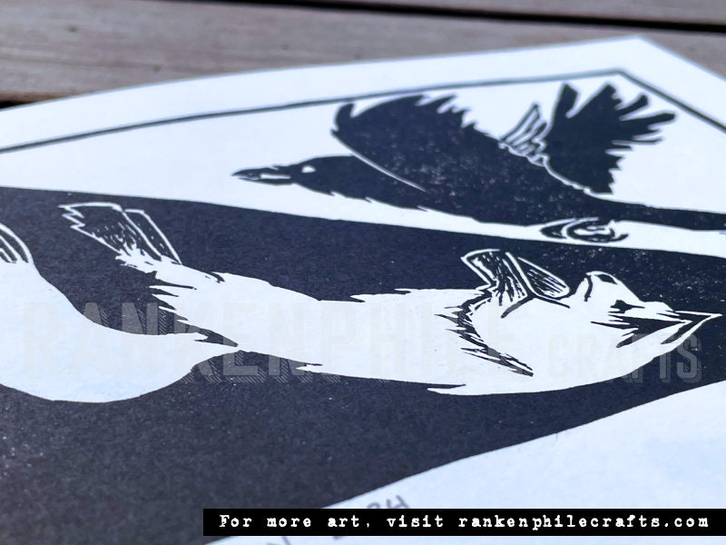 The Mischief Makers Crow and Fox Linocut Original Art Print Tricksters ...