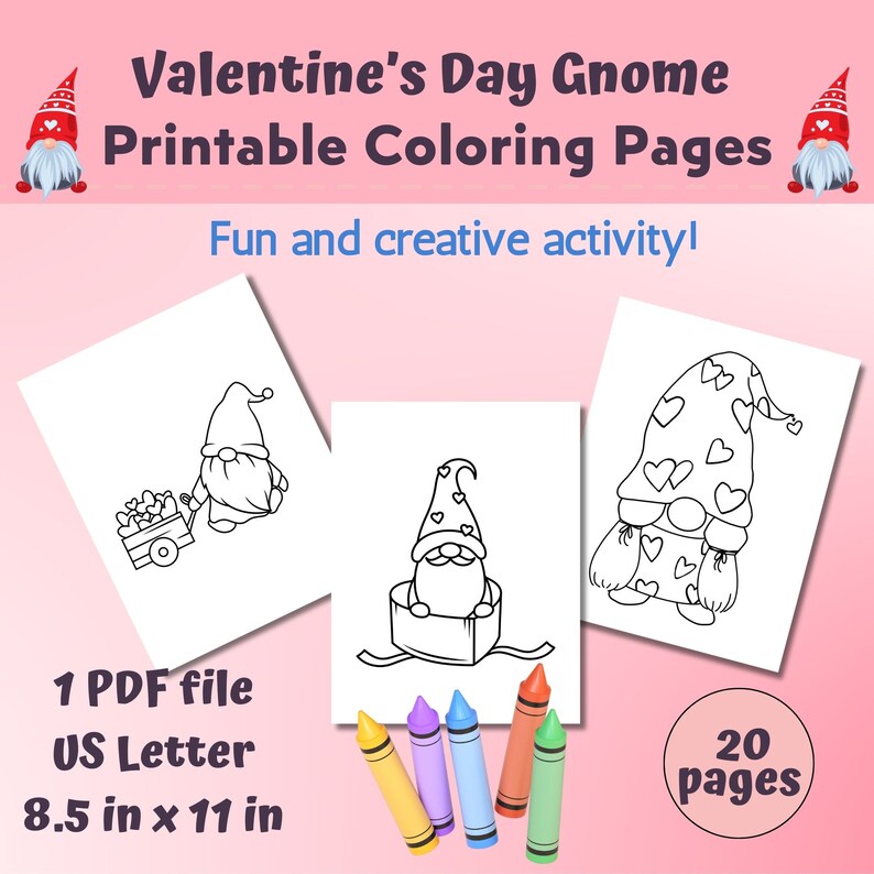 20 Gnome Valentine Coloring Pages for Kids, Valentines Gnome Toddler ...