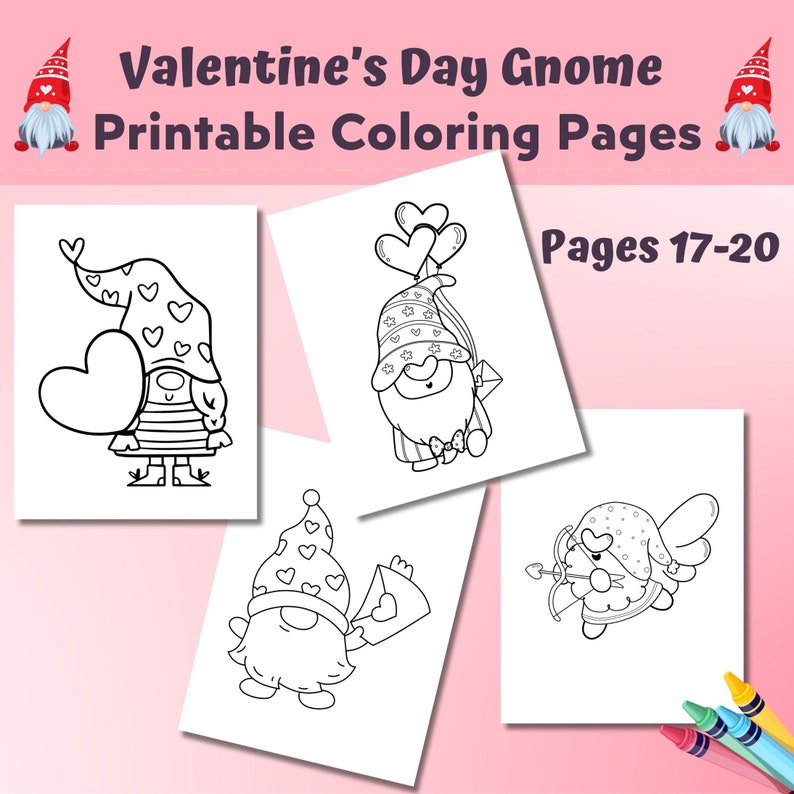 20 Gnome Valentine Coloring Pages for Kids, Valentines Gnome Toddler ...