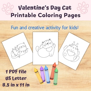 10 Valentines Day Cat Coloring Pages for Kids, Valentine Toddler ...
