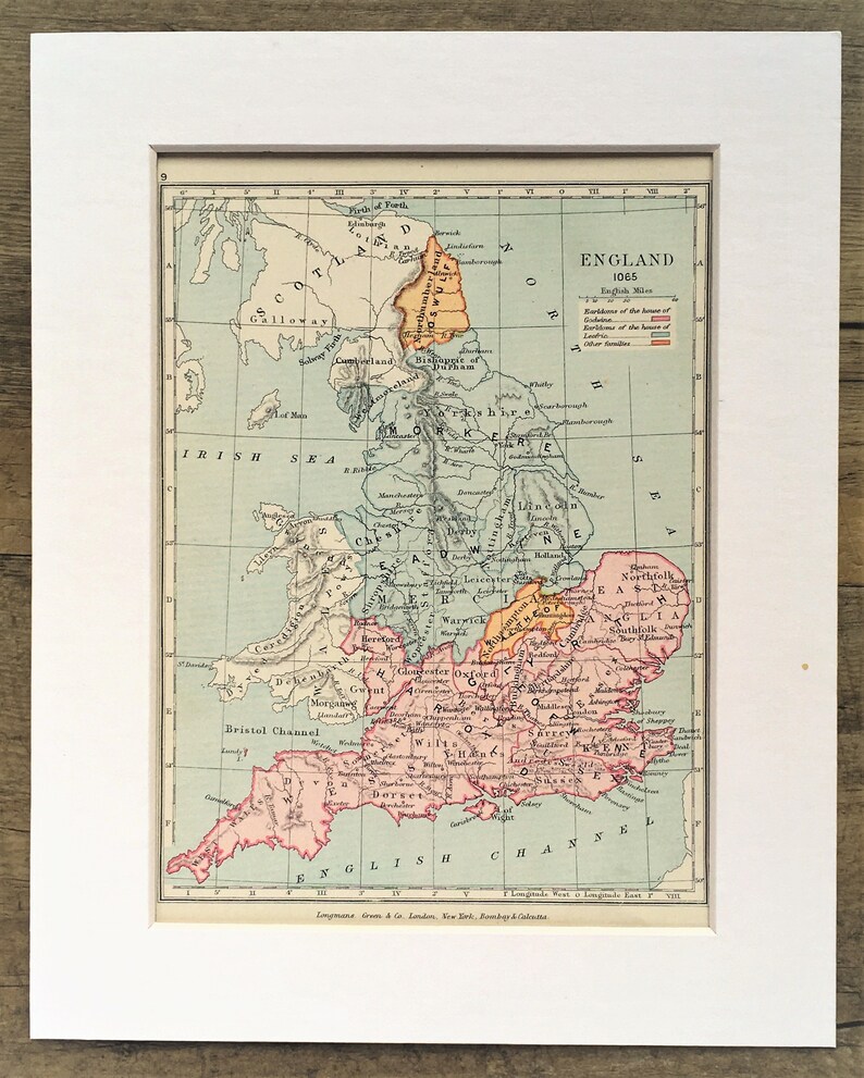1907 Antique Historical Map of England in the 11th Century | Etsy