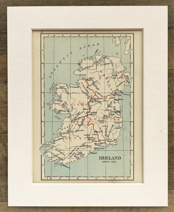 1907 Antique Historical Map of Ireland in 1500 Mounted/ - Etsy
