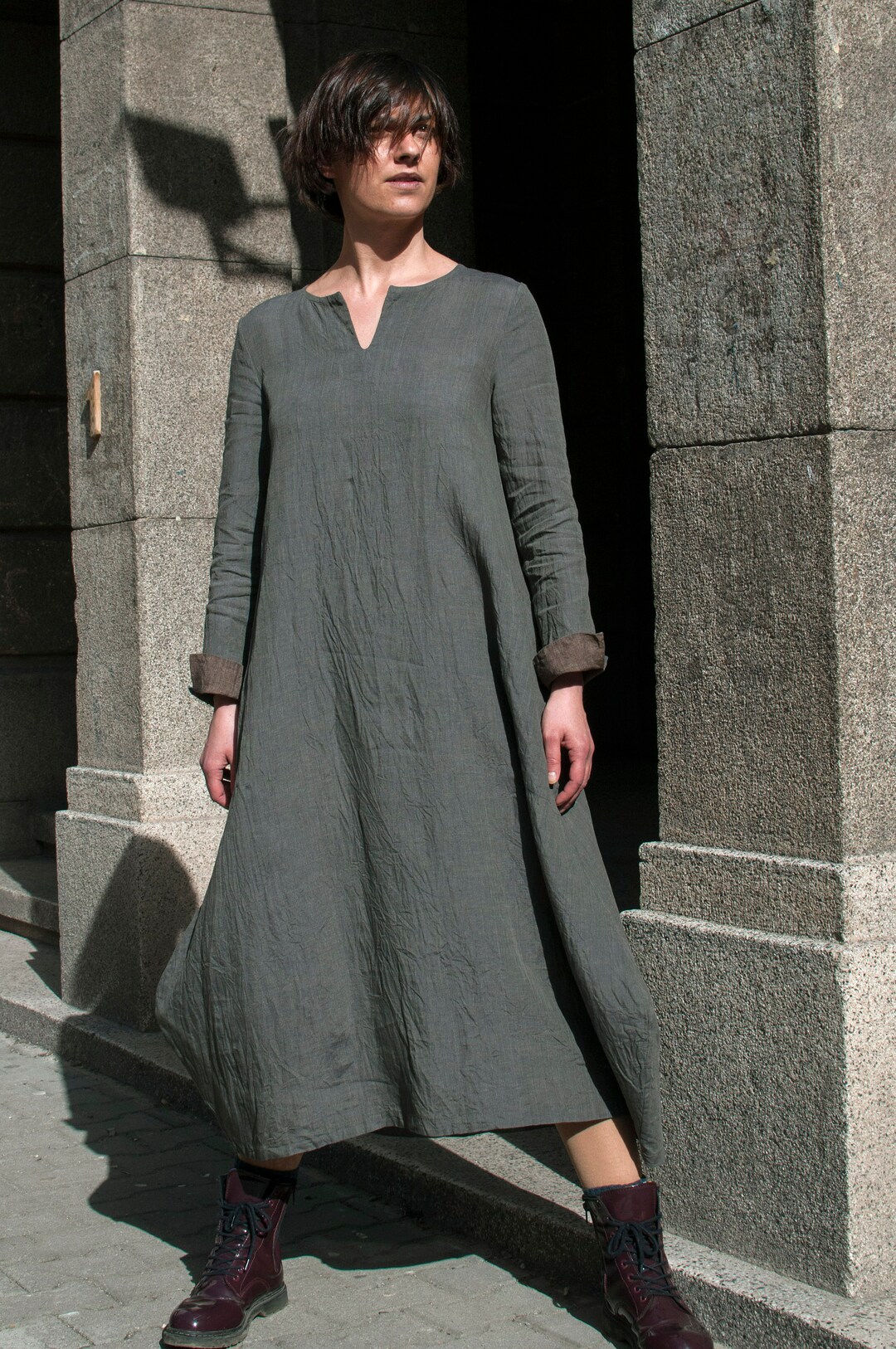 Linen Maxi Cocoon Dress| Long Sleeve Oversized Loose Fit Boho - Etsy