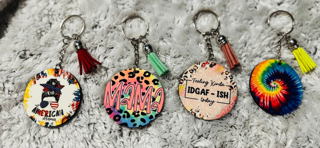 Handmade Sublimated Small Keychains Round Custom Keychains With Tassel ...