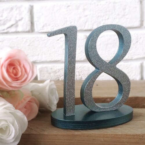 Glitter Wood Table Numbers Wedding Table Number Silver | Etsy