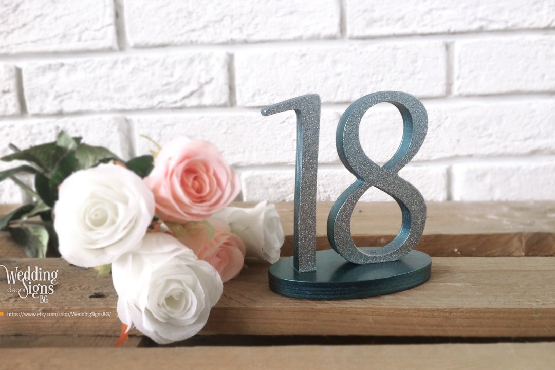 Glitter Wood Table Numbers, Wedding Table Number, Silver Glitter ...
