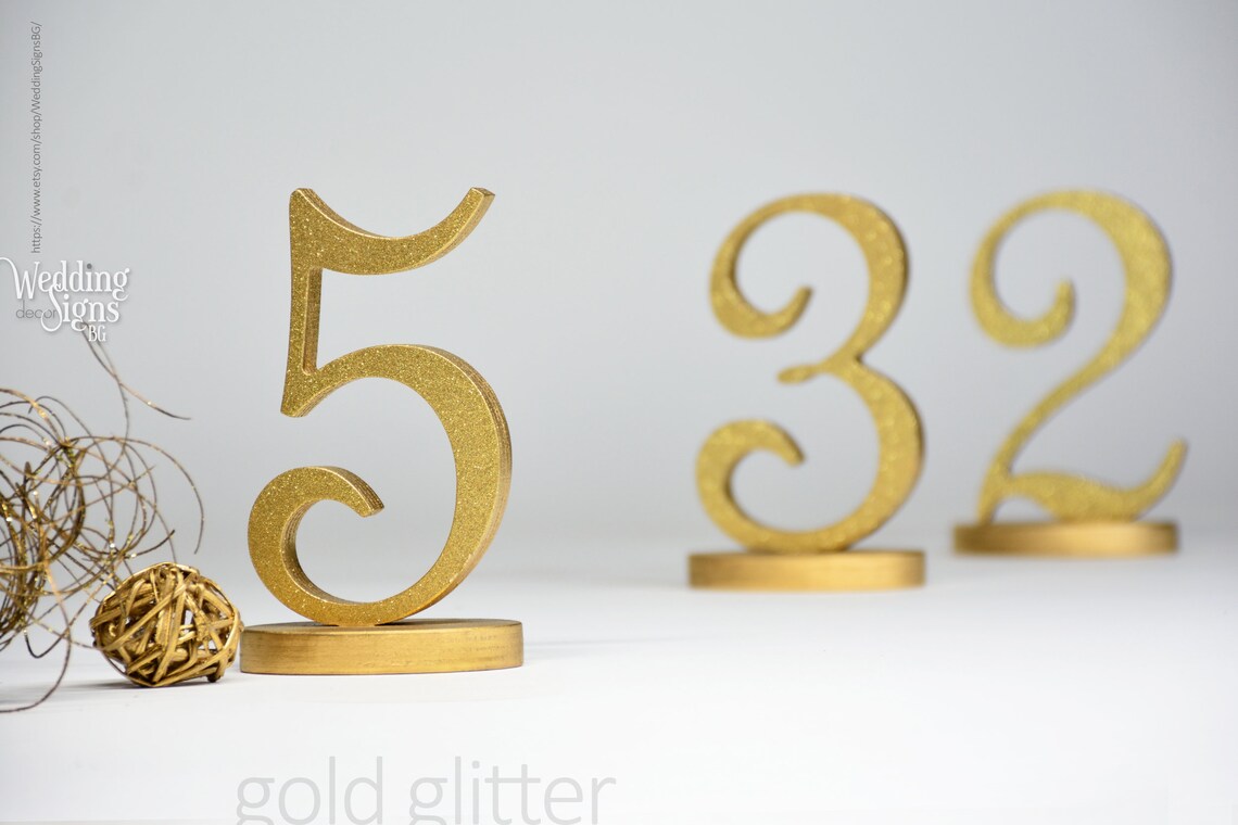 Glitter Wood Table Numbers Wedding Table Number Silver | Etsy